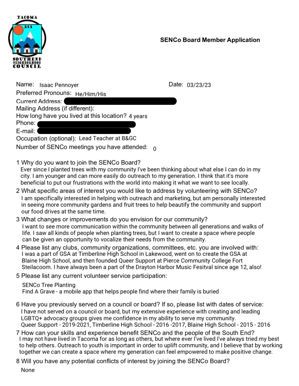 SENCo Board Applicant Vote: 4/3 – South End Neighborhood Council